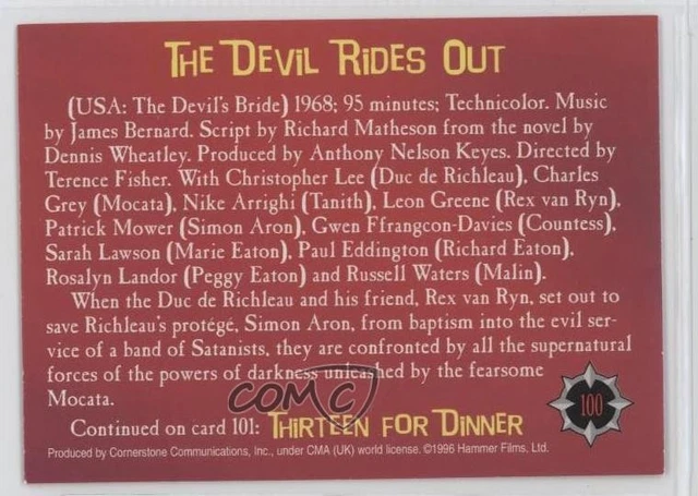 1996 CORNERSTONE HAMMER Horror Series 2 The Devil Rides Out #100 1i3 £2 ...