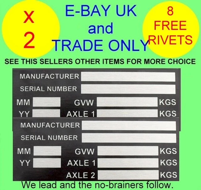 2 X TRAILER Chassis Weight Plates ID 1 OR 2 AXLES Box BLANK ramp from ...