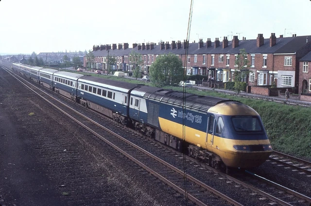ORIGINAL SLIDE . BR Inter-City Swallow HST Unit 43132+43128 . Aller Jct ...