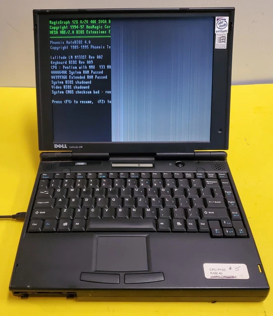 VINTAGE DELL LATITUDE LM Laptop Computer M133ST Pentium 133Mhz- Powers ...