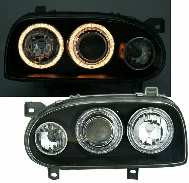 VW GOLF MK3 Black Angel Eye Headlights Headlamps 1991-1997 Christmas ...