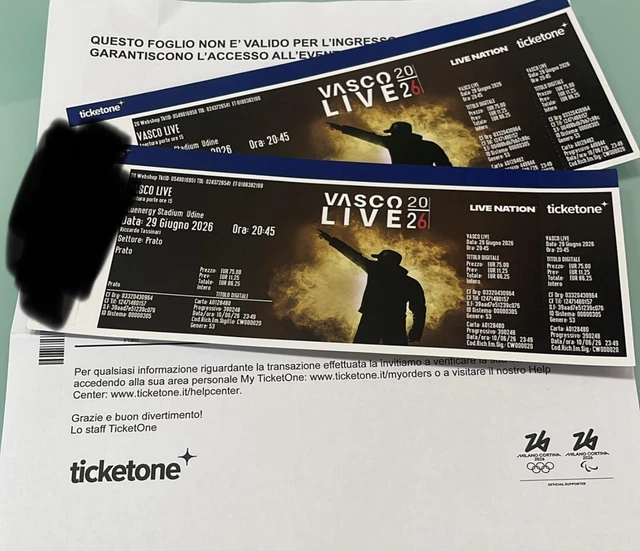 BIGLIETTO CONCERTO VASCO Rossi 2026 EUR 140,00 - PicClick IT
