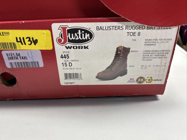 NEW JUSTIN 8” Aged Bark Round Steel Toe Work Boot 445 Men’s Sz 15 D £89 ...