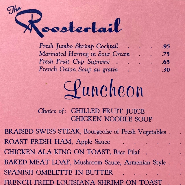 1960S THE ROOSTERTAIL Restaurant Wednesday Luncheon Menu Detroit ...
