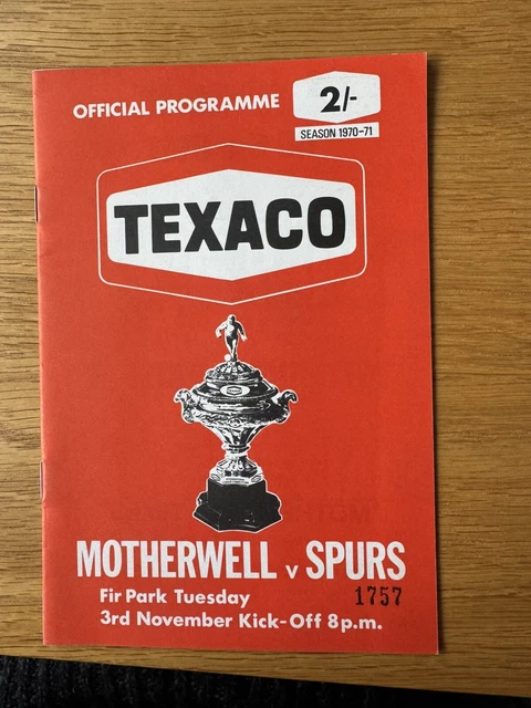 MOTHERWELL V SPURS - Texaco Cup - 3.11.70 £0.50 - PicClick UK