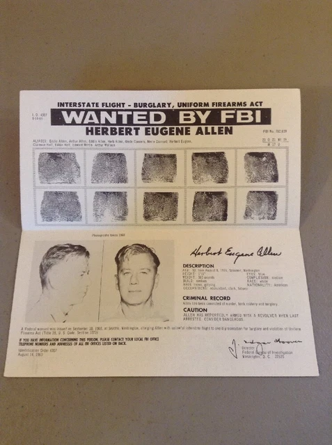 AUTHENTIC! ERIE RAILROAD FBI WANTED POSTER Herbert Eugene Allen £16.58 ...