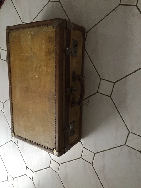 VALISE ANCIENNE BOIS /Fer Et Cuir Ideal Porte Bagage Voiture Vintage ...