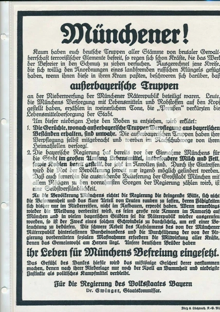 SCHRIFTEN AUFRUF U. Polizeiblatt Levièn Max München 1919 Revolution ...