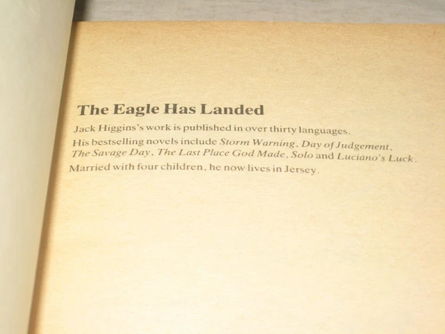 JACK HIGGINS SCARCE SIGNED BY AUTHOR The Eagle has Landed (UK PB ...