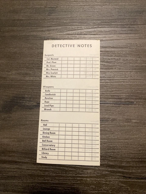 VINTAGE CLUE GAME Circa 1949 1950 Detective Notes Pad Replacement Piece ...