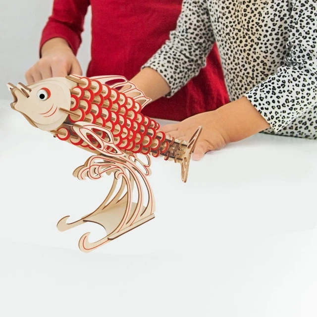 WOODEN 3D PUZZLE Fish Model Crafts for Desktop Ornament Birthday ...