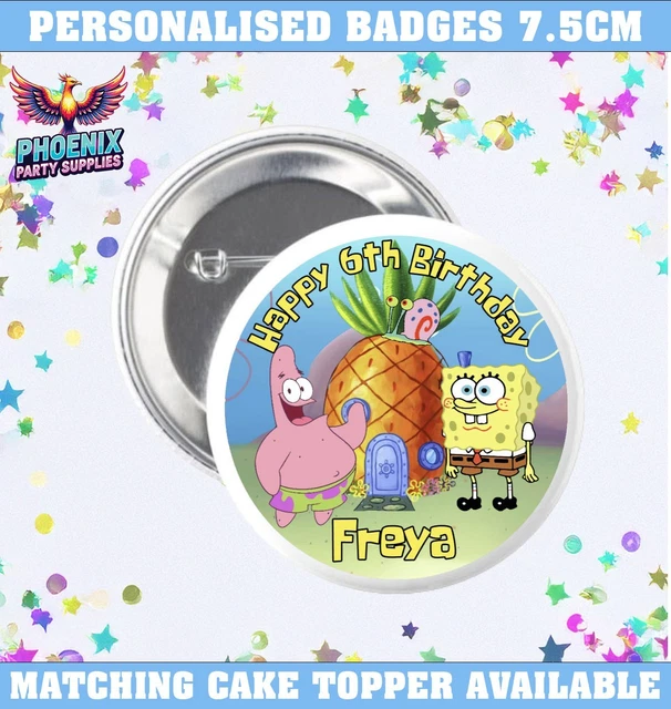 PERSONALISED SPONGEBOB SQUAREPANTS Birthday Party Badge Custom Age ...