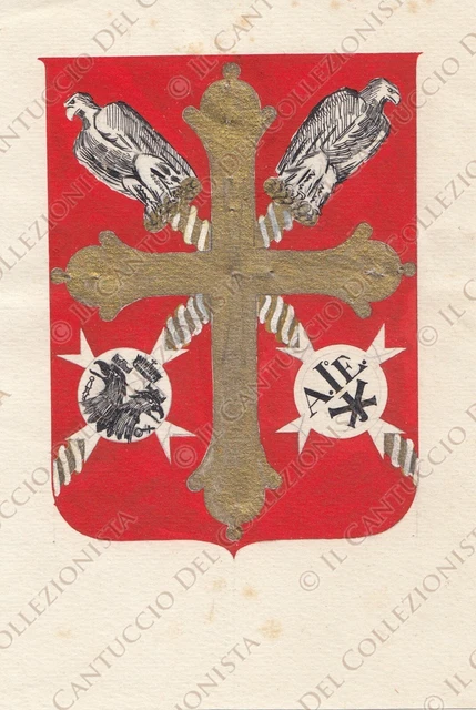 PROGETTO DISEGNO ACQUERELLATO di uno stemma nobiliare Araldica 8/12 £15 ...