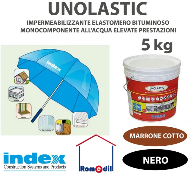 UNOLASTIC IMPERMEABILIZZANTE MONOCOMPONENTE colore Marrone o Nero Kg 5 ...