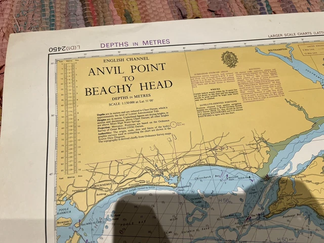 VINTAGE NAVAL MAP English Channel Large Old Map A1 £6.99 - PicClick UK