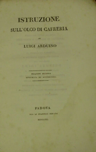 ISTRUZIONI SULL'OLCO DI Cafreria - Luigi Arduino - Ed. Fratelli Penada ...