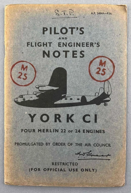 AVRO YORK C1 Pilots Notes Vintage Original 1945 Used Raf Pilot's Flight ...