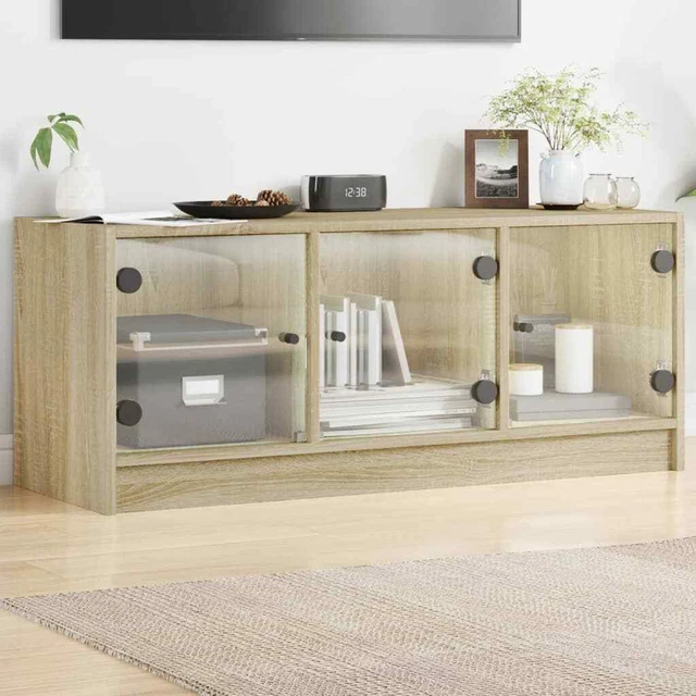 1674499 MOBILE PORTA TV con Ante in Vetro Rovere Sonoma 102x37x42 cm ...