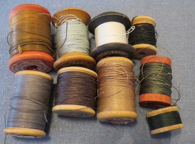 9 WOODEN SPOOLS Many Full Heavy Duty/Button Thread Various Makes $14.50 ...