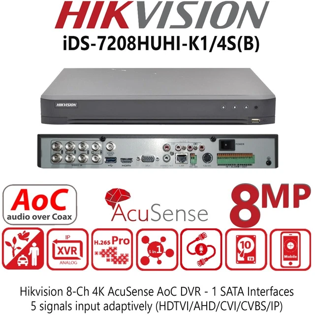 HIKVISION IDS-7208HUHI-K1/4S 8 canali 8MP 4K Turbo HD-TVI/HDCVI/CVBS/IP ...