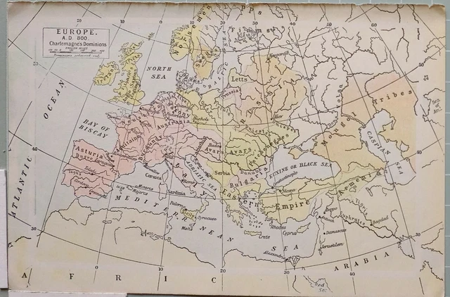 CARTE EUROPE 800 Ad CHARLEMAGNE'S Dominons Asturiananglo Saxons De L ...