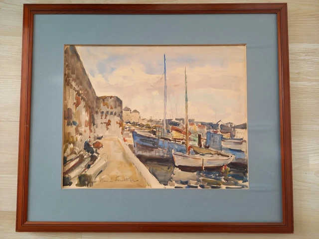 TABLEAU ANCIEN AQUARELLE marine*scène de port*sig René le Forestier 1903-1972 EUR 145,00 ...