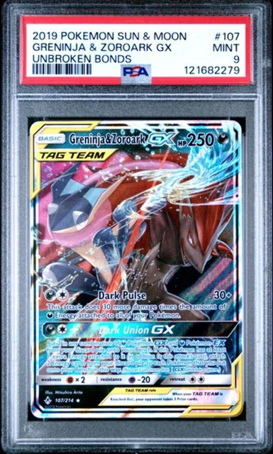 GRENINJA & ZOROARK Gx 107/214 Psa 9 Pokemon Sun & Moon Unbroken Bonds ...