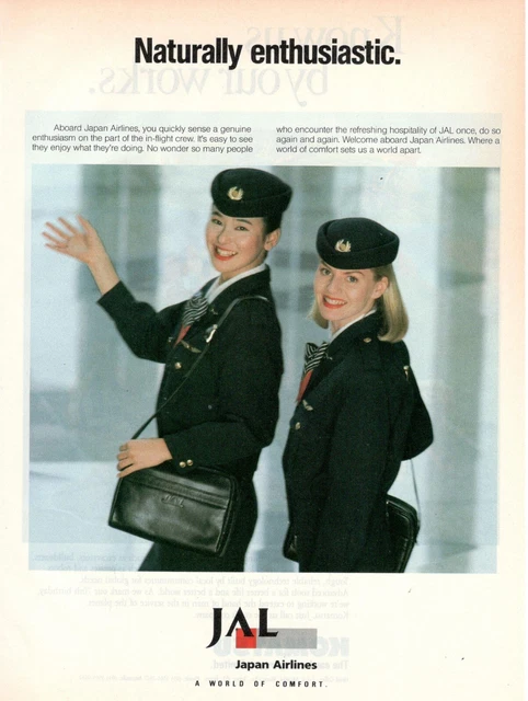JAL JAPAN AIRLINES 1991 Pubblicita' americana vintage hostess in divisa ...