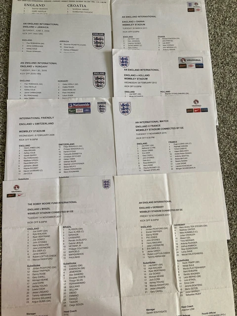 JOB LOT OF 12 England International Team Sheets 1995 - 2017. £5.45 ...