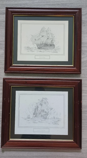 PAIR OF DAVID Hawker Pencil Drawings Of HMS Victory And HMS Mary Rose ...