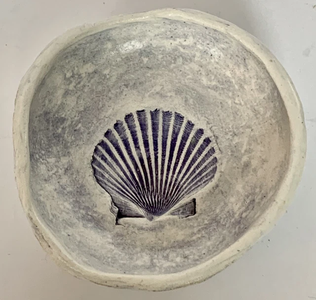 SALT MARSH POTTERY Scallop Shell Small Bowl Hanging Trinket Dish Signed ...