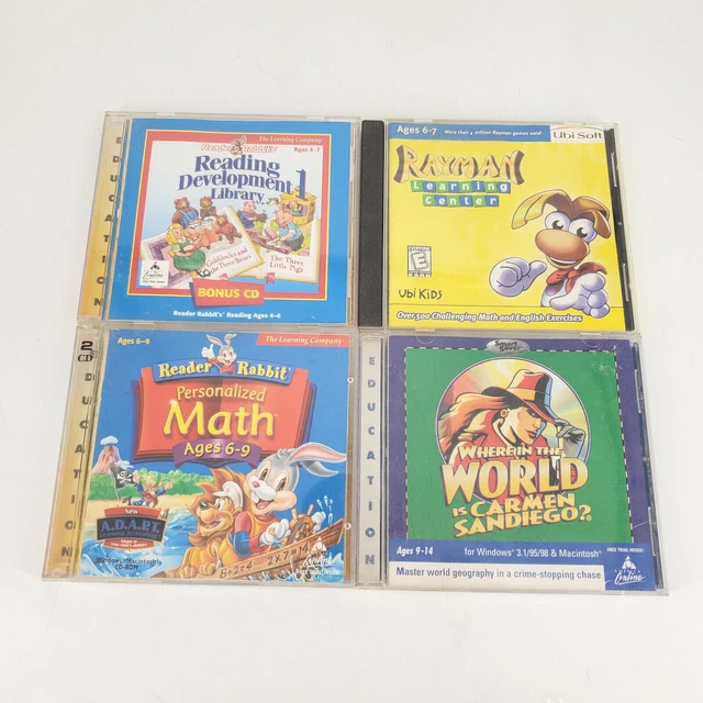4 READER RABBIT, Rayman, Carmen San Diego Learning CDs Math, Reading ...