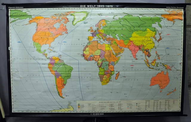VINTAGE ROLLABLE WALL chart poster world map retro print political 1945 ...