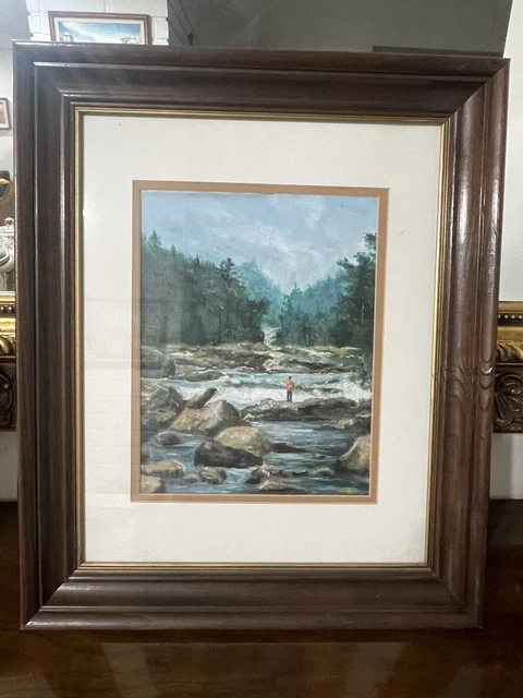 LOCAL ARTIST OIL painting with solid wood frame boy climbing in ...
