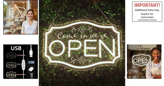 NEON OPEN SIGN LED : ‎ 43 x 25 Bright White Light Up for Shop Hotel ...