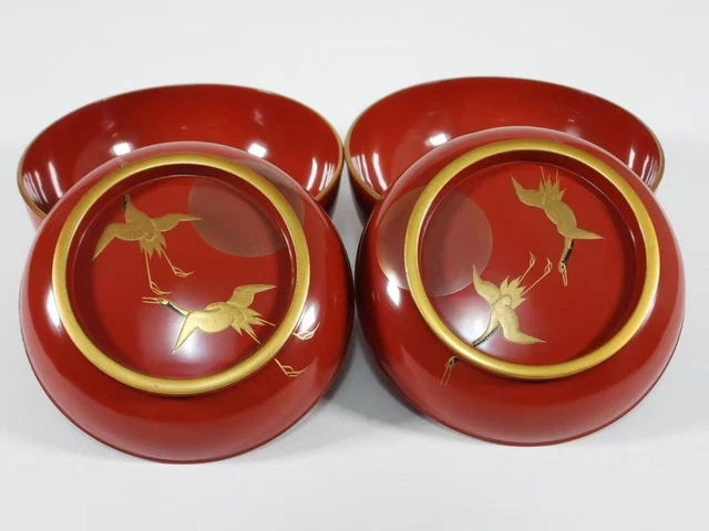 LOT DE 2 bols à ragoût en laque dorée 1000 grues en bois laqué naturel ...