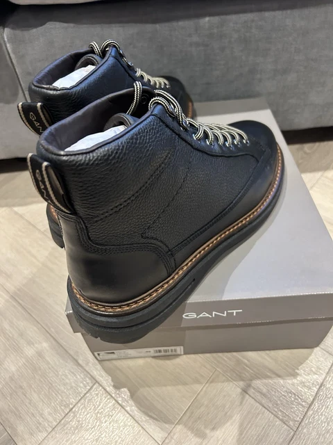 NEW MEN’S GANT hillprep Walking Boots Black Cow Leather Uk 12 Eu 46 RRP ...