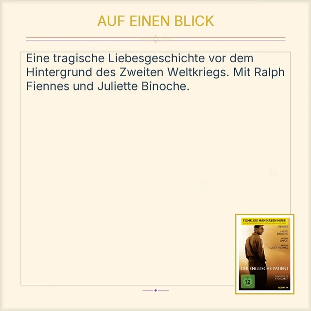 DER ENGLISCHE PATIENT DVD Liebesdrama Ralph Fiennes Juliette Binoche ...