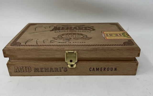 MEHARIS AGIO CIGARS Empty Wood Cigar Box Made in Holland With Write On ...