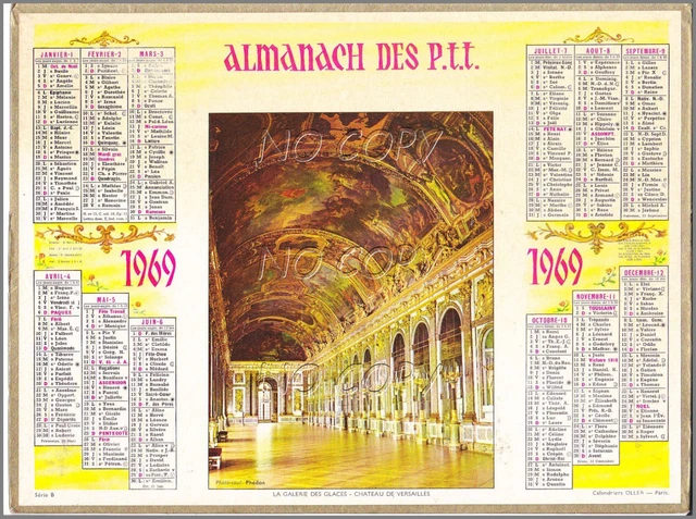 ALMANACH CALENDRIER PTT 1969 CHâTEAU de VERSAILLES BE+ cadeau ...