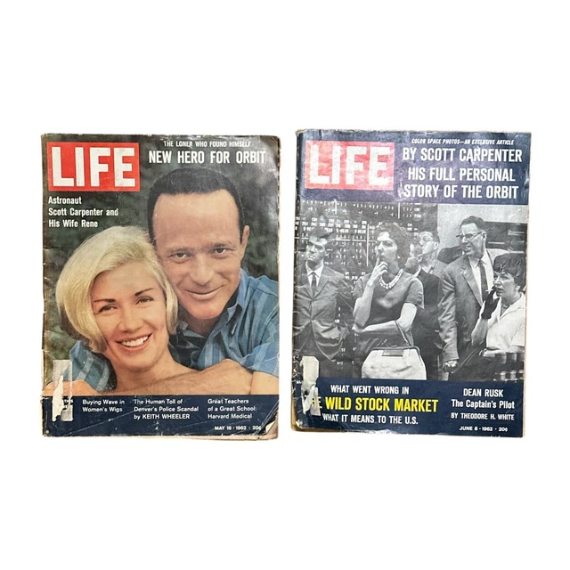 2 VTG LIFE Magazine May 18 & June 8 1962 Space Photos Scott Carpenter ...
