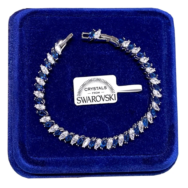 BRACCIALE TENNIS STRISCIA Blu pl. oro Bianco 18k con Cristalli ...