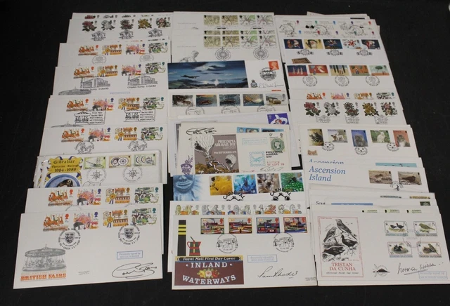 COLLECTION OF APPROX 55 UK ROYAL MAIL Signed FIRST DAY COVER STAMPS ...