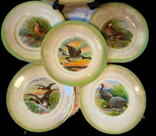 ANTIQUE HARKER POTTERY Game Bird Plates & Pheasant Platter Set Semi ...