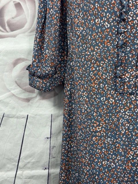JAEGER MIDI SHIFT Dress Blue Red Ditsy Floral Size 10 Frilly Trim ...