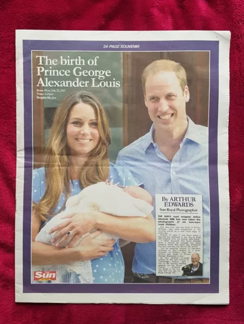 SUN NEWSPAPER BIRTH Of Prince George Princess Of Wales KATE MIDDLETON ...