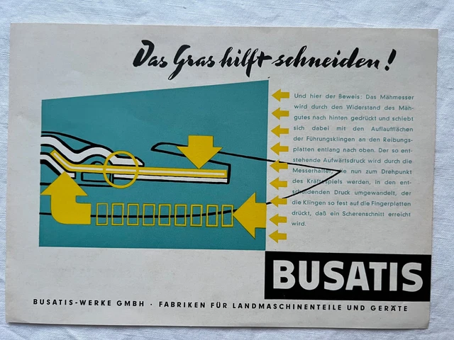 BUSATIS MÄHWERKE / Balkenmäher Prospekt ca. 1960, ORIGINAL EUR 4,99 ...