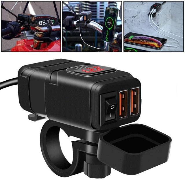 DUAL USB PORT Motorbike Motorcycle Charger Socket Black Waterproof ...