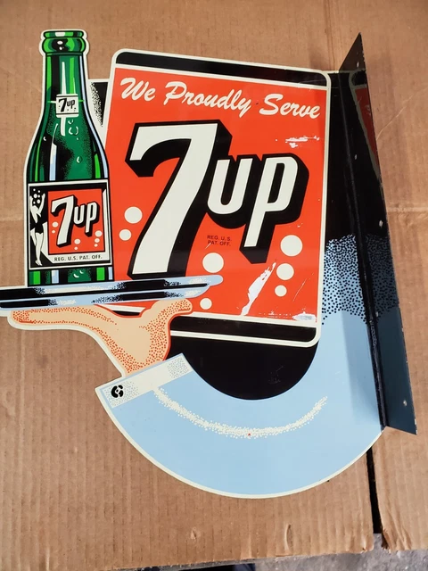VINTAGE 7UP 7 up we proudly serve Flange Sign B $269.10 - PicClick