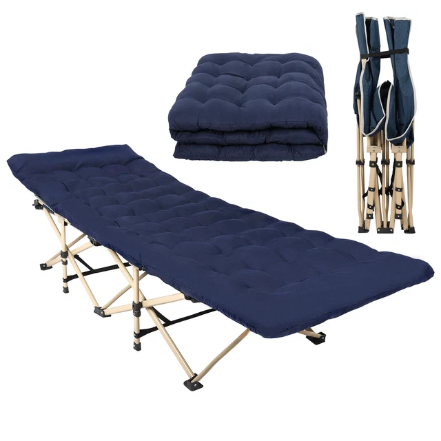 SINGLE FOLDING CAMPING Cot Bed Travel Guest With Comfy Mattress Blue £ ...